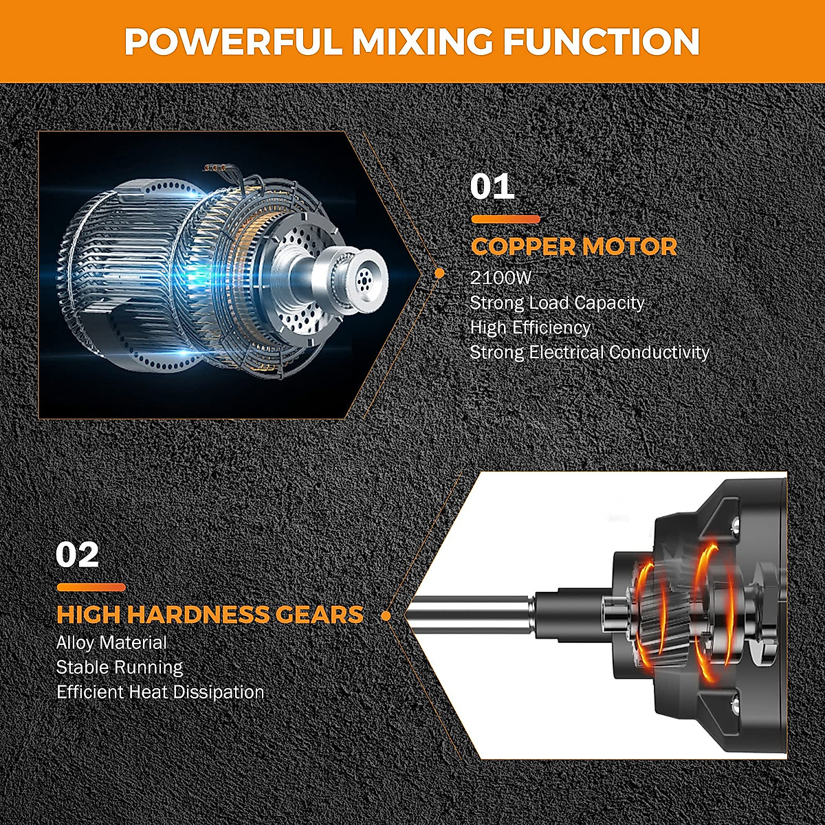 BEAMNOVA Electric Handheld Cement Mixer 2100W Concrete Mixer Machine Industrial Portable Hand Paint Stirrer for Mixing Feed, Oil Paint, Resins