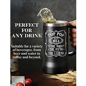 Onebttl Pop Pop Gifts Stainless Steel Beer Stein Tumbler, 24oz Beer Mug with Lid for Father's Day, Christmas - Man Myth Legend