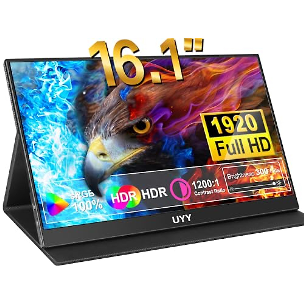 Newest Portable Monitor 16.1" 1920 FHD 2024 HDR 178° PC Screen,Second External Gaming Monitor FreeSync IPS USB-C HDMI Dual Speakers Smart Cover for | Laptop | PC | Phone | Mac | PS4/5 Switch