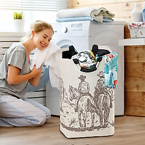 XUWU 50L Laundry Basket Foldable Laundry Hamper with Padded Handles Waterproof Durable Clothes Hamper Storage Basket for Toys Clothes Organizer (Cowboy), LB257