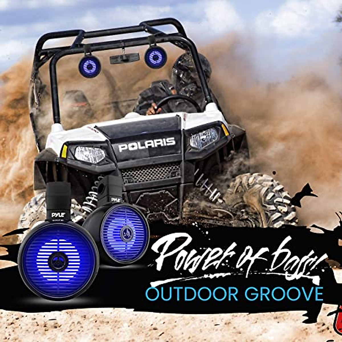 Pyle 6.5” 2-Way Marine Wakeboard Tower Speakers w/LED Lights, Full Range Waterproof Outdoor Speakers for Off-Road ATV, UTV, Jeep or Boat (Black)