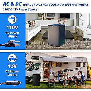 Smad No Noise 110V/12V Compact Refrigerator RV Truck Caravan Beverage Car Small Fridge with Lock, Reversible Door 1.7 Cu.Ft, Black