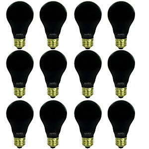 Sunlite 41744 Incandescent A19 Black Light Bulb, 75 Watts, E26 Medium Base, Dimmable, Party Decoration lamp, Holiday Lighting, Household Lighting, Mercury Free, Black, 12 Count