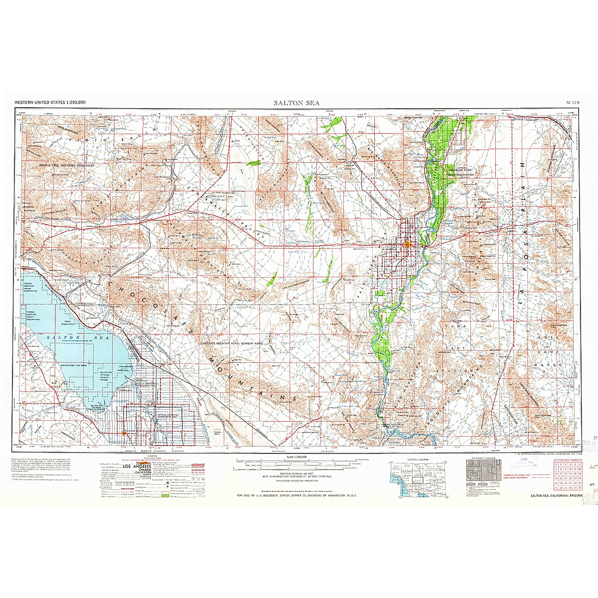 YellowMaps Salton Sea CA topo map, 1:250000 Scale, 1 X 2 Degree, Historical, 1965, 22.1 x 31.7 in - Tyvek