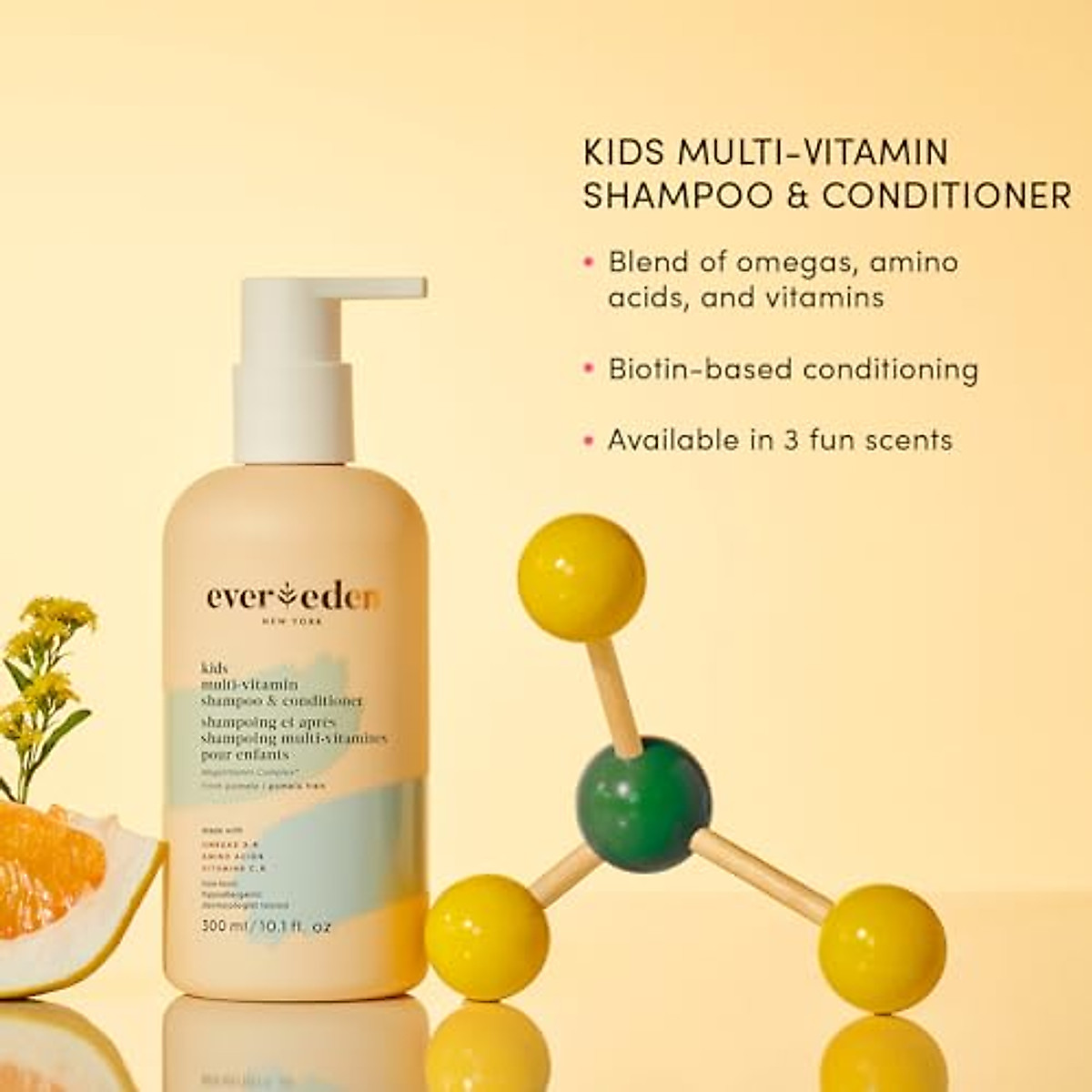 Evereden Kids Shampoo and Conditioner 2 in 1: Fresh Pomelo, 10.1 fl oz. | Gentle Kids Skin Care | Non-toxic and Clean Ingredients