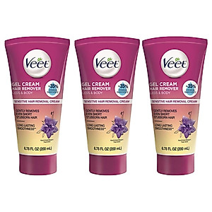 Veet Sensitive Skin Formula with Aloe Vera and Vitamin E, Dermatologically Tested Hair Removal Gel Cream 6.76 Fl Oz. for Legs & Body (3 Pack)