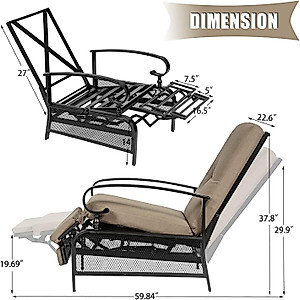 Betterland Outdoor Lounge Chair Set of 2 Metal Adjustable Patio Recliner Chair with Strong Extendable Frame and Thickened Removable Cushions, Beige