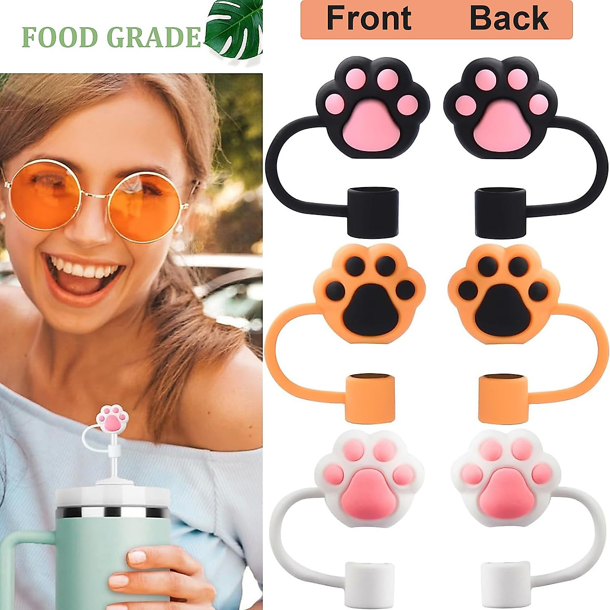 Haundry 6-Pack Straw Covers Cap for Stanley Cup, Stanley Straw Caps Compatible with 40 oz Stanley Tumbler, Reusable Silicone Dust-Proof Straw Tips for Stanley Jug Drinking Straws Plug, Bear Paw