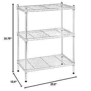 Amazon Basics 3-Shelf Adjustable, Heavy Duty Storage Shelving Unit on 4'' Wheel Casters, Metal Organizer Wire Rack, Chrome, 23.2"L x 13.4"W x 32.75"H