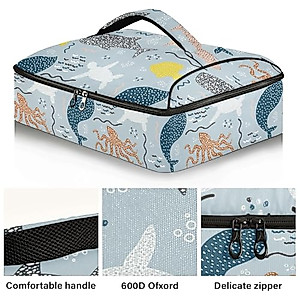 Kcldeci Insulated Thermal Food Carrier Insulated Casserole Carrier for Hot or Cold Food,Whale Squid Fish Turtle and Shark Insulated Tote Bag for Potluck Cookouts Parties Picnic,Lasagna Lugger