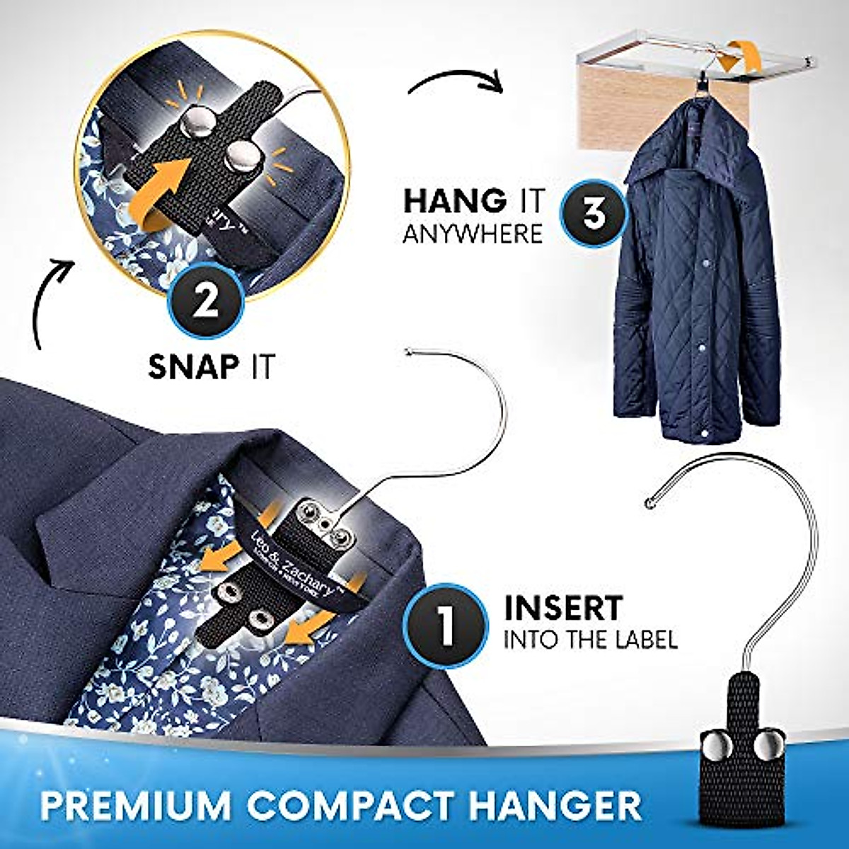 HANGAROO Travel Hangers - Portable Hangers for Clothes That Easily Attach to Clothing Labels - Patented, Lightweight, Pocket-Size Design - Sturdy and Compact Traveling Hangers (4-Pack)