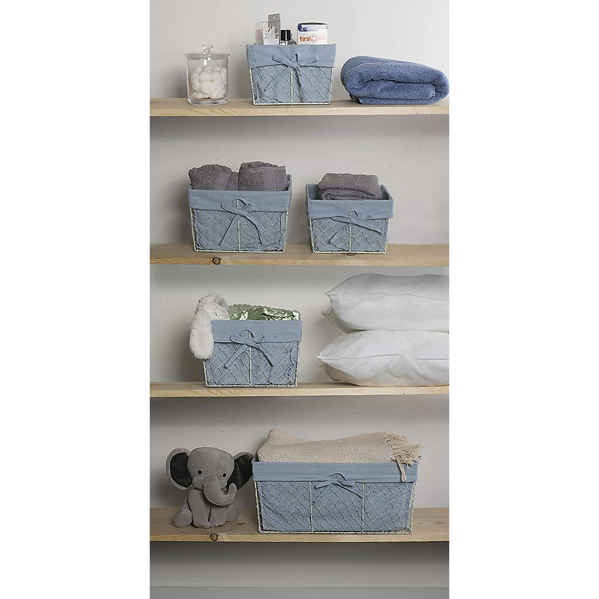 DII Farmhouse Chicken Wire Egg Basket, Storage Baskets with Liner, Denim, 16x12x7.88"
