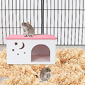 Wooden Hamster Hideout House Small Pets Sleeping Hut for Syrian Hamster Rat Mouse Baby Guinea Pig (Pink)