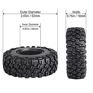 HobbyPark Soft Rubber SCX24 Tires 1.0 Rock Crawler for 1/18 TRX4M Axial SCX24 Gladiator Bronco C10 JLU Deadbolt B17 Betty 1/18 1/24 RC Crawler Car, 4PCS (52x20mm)