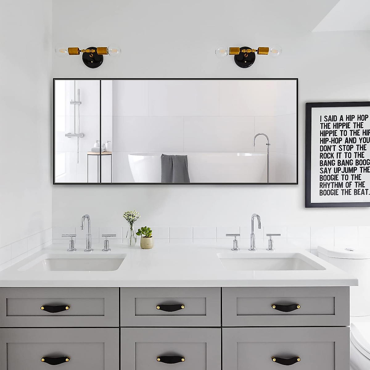 NUTTUTO Full Length Floor Mirror with Black Aluminum Alloy Frame, 64"x21"