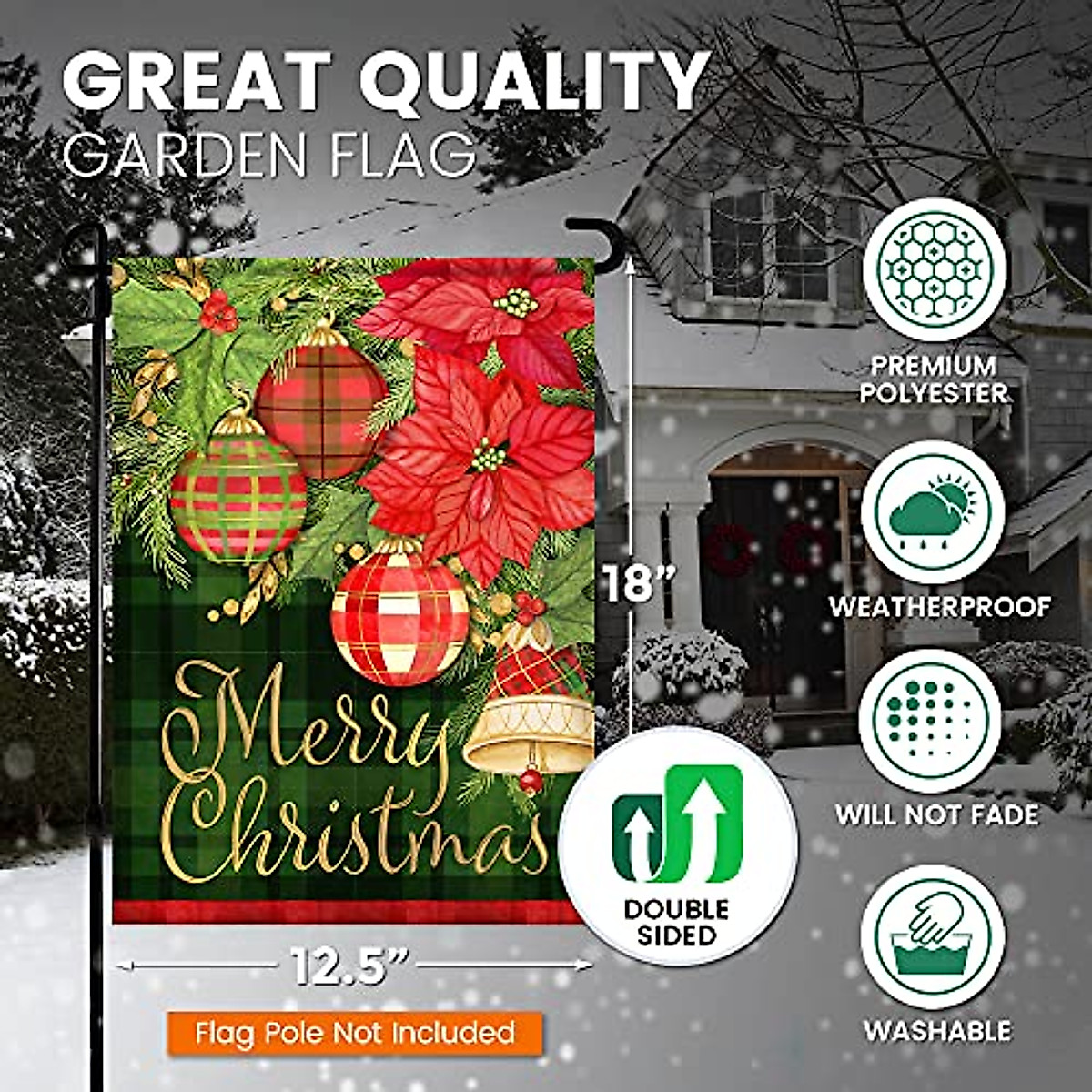 Home4Ever Christmas Garden Flag - Plaid Christmas Flag 12x18 Double Sided - Premium Printed Winter Flags for Outside - Welcome Garden Flag for Front Yard, Porch, Lawn, Door - Suits Standard Flagpoles