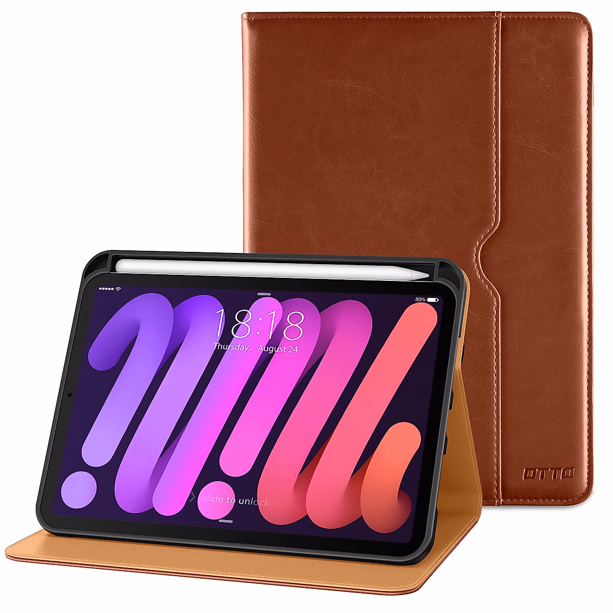 DTTO for iPad Mini 7th/6th Generation Case 8.3 Inch 2024/2021, Premium Leather Business Folio Stand Cover for iPad Mini 7 (A17 Pro) / Mini 6 with Pencil Holder-Multiple Viewing Angles, Brown
