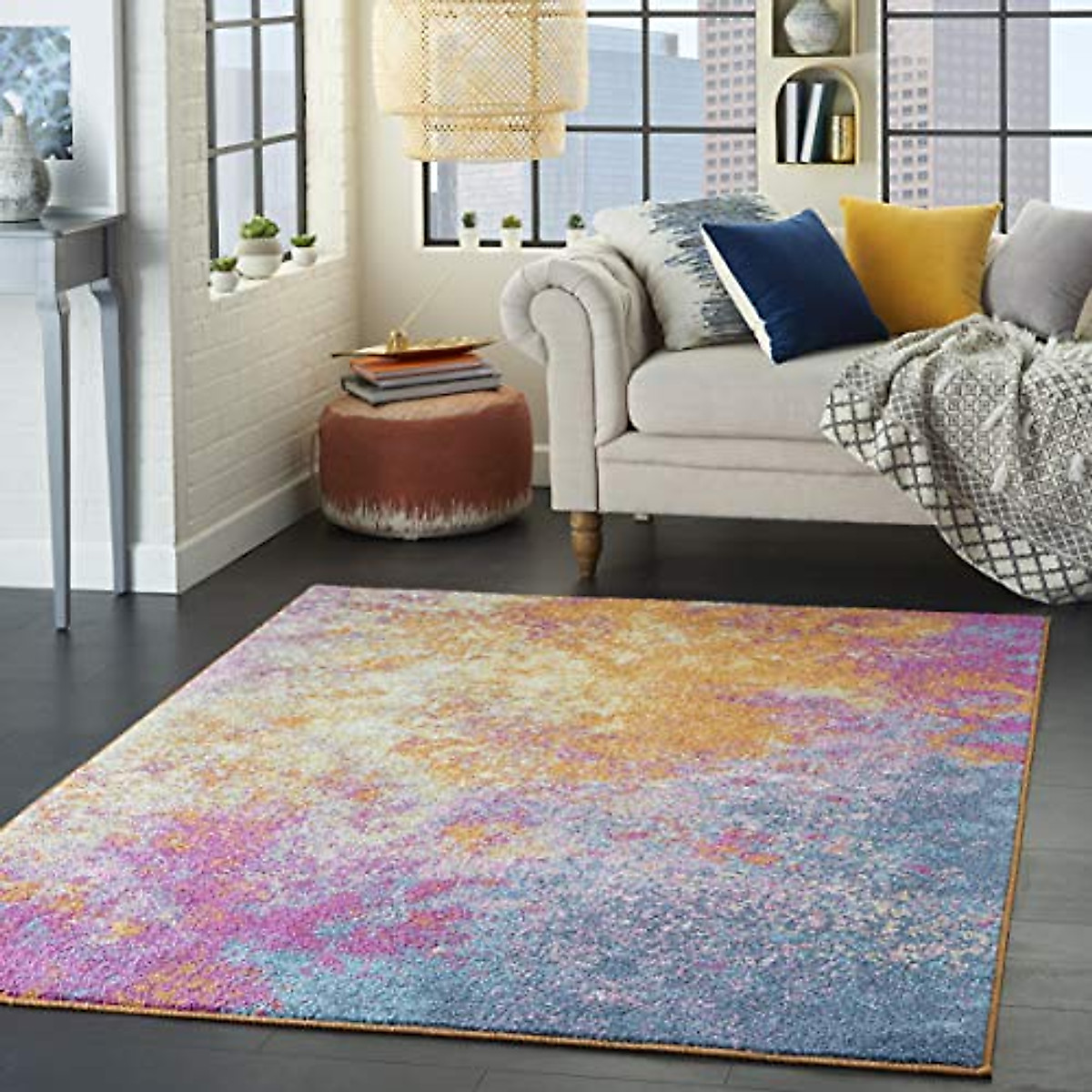 Nourison Passion Sunburst 5'3" x 7'3" Area-Rug, Modern, Abstract, Easy-Cleaning, Non Shedding, Bed Room, Living Room, Dining Room, Kitchen, (5' x 7')