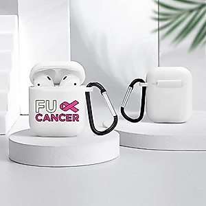 Fuck Breast Cancer Pink Ribbon Silicone AirPods Case Protective Cover Compatible with AirPods 2 & 1 with Keychain