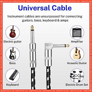 Donner DST-100B 39 Inch Electric Guitar Beginner Kit + Guitar Cable 10 ft Black White