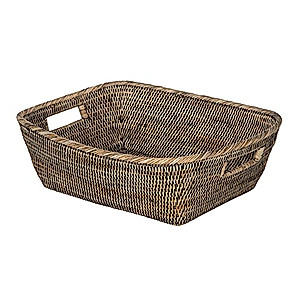 La Jolla Oblong Rattan Storage and Shelf Basket, Black-Wash