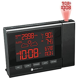 Ambient Weather RC-8401 Projection Clock with Forecast, Barometer, Atomic Clock and Indoor/Outdoor Temperature Color Changing Display