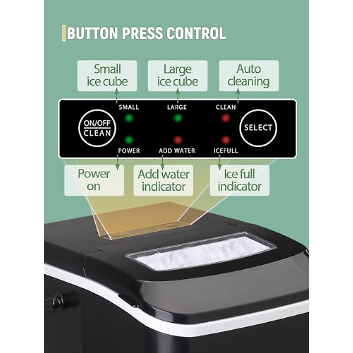 WANAI Ice Maker Countertop Portable Ice Maker Machine Self-Cleaning 26lbs/6-8Mins/24Hrs Ice Machine with Two Ice Cube Sizes and Scoop & Basket for Home/Office/Bar/RV Use