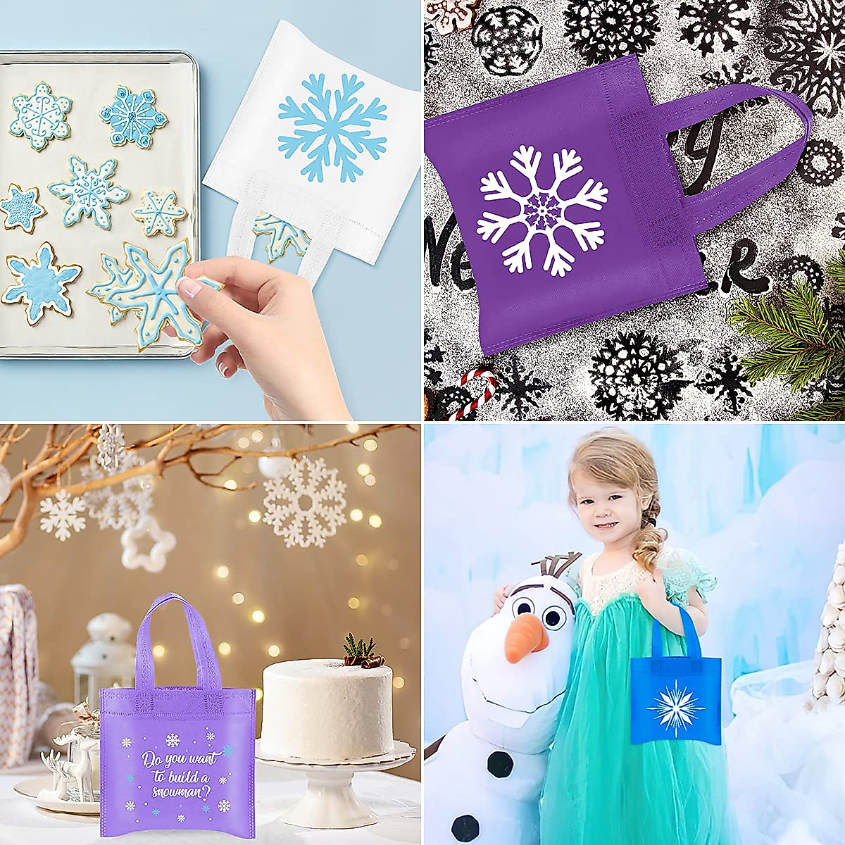 20Pcs Snowflake Party Favors Bag, Winter Frozen Non-Woven Candy Treat Bags, Winter Theme Goodie Gifts Tote Bags for Kids Snowflake Holiday Party Winter Wonderland Birthday Baby Shower Party Supplies