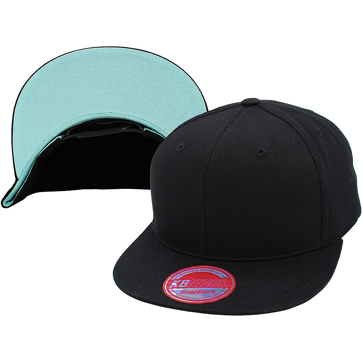 KNW-UNDERBRIM BLK-DBL Classic Snapback Hat Blank Cap Underbrim Cotton Wool Blend Flat Visor Adjustable Unisex