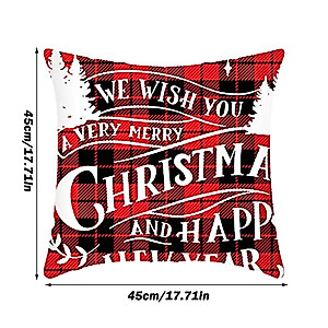 Scceatti Christmas Pillow Covers 18x18 in Cotton Square Winter Cushion Cover with Zipper Plaid Textured Striped Funky Toss Xmas New Pillowcases Protector for Couch Bed Living Room Decorations Gifts