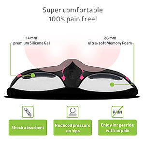 RONUX Narrow Bike Seat Cushion-Extra Soft Comfy Bicycle Seat Cover-Memory Foam & Gel-Compatible with Peloton, Stationary, Exercise, Electric, Road & Mountain Bikes-Cycling Accessories-Women,Men(Pink)