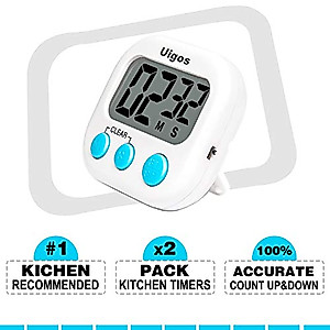 Uigos 2 Pack Digital Kitchen Timer II 2.0 , Big Digits, Loud Alarm, Magnetic Backing, Stand, for Cooking Baking Sports Games Office (White) (2 Pack)