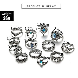 Aceorna Boho Crystal Joint Knuckle Rings Silver Flower Turtle Midi Stackable Finger Rings Set Jewelry for Women 13PCS