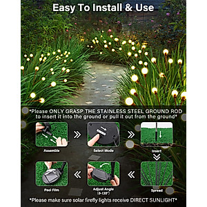 4 Pack 48 Big LEDs Solar Garden Lights-Firefly Lights Solar Outdoor Waterproof-2 Lighting Mode Solar Swaying Pathway Lights, Sway By Wind-Warm White Outdoor Solar Lights For Yard Patio Landscape Lawn
