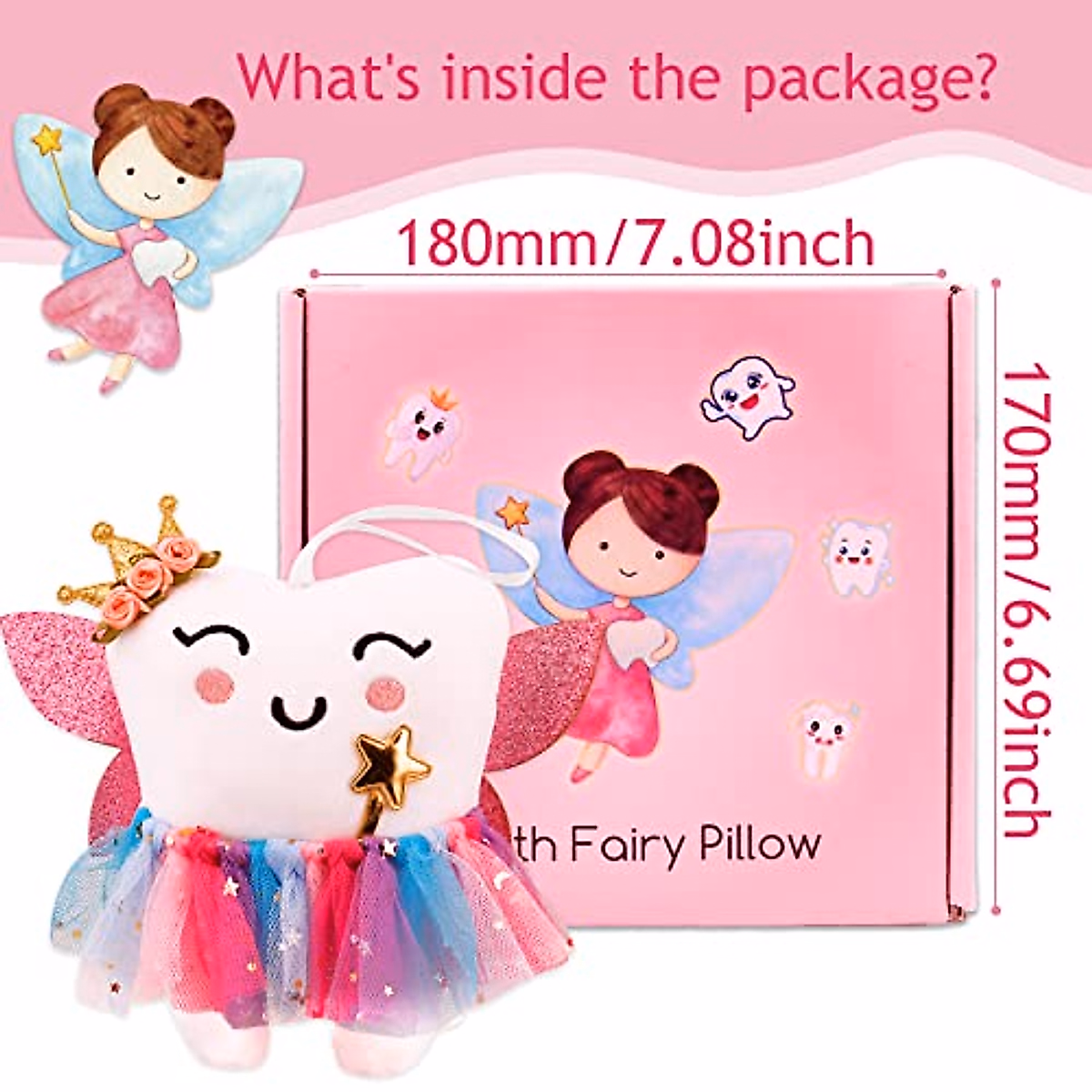SQIMZAR  Tooth Fairy Pillow with Pocket for Girls | Tooth Pillow for Tooth Fairy for Girls | Tooth Fairy Gifts for Girls | Toothfairy Pillow for Girls | Tooth Fairy Bag | Tooth Fairy Pouch