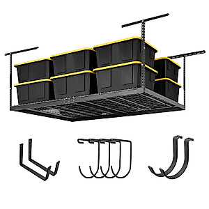 SafeRacks 4x8 Overhead Garage Storage Rack Heavy Duty - Hammertone (24"-45") - Holds 600 lb