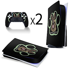 German Shepherd Dog Paw Cute Skin for P-S-5 Disc Edition Console and Controller Cover Wraps Full Print Protector Sticker