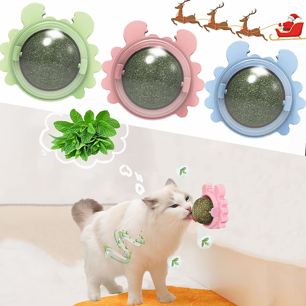 SUGVUHO 3 Pack Catnip Ball Cat Toy Cat Nips Organic Ball Catnip Wall Balls for Cats Cat Licking Ball Cat Teeth Cleaning Toy Cat Mint Silvervine Cat Toy Catnip and Silvervine for Cats