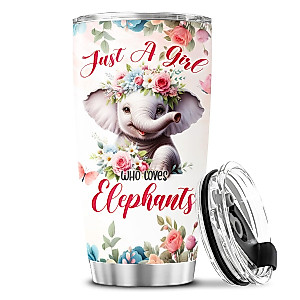 HUBUPU Just A Girl Elephant, Tumbler 20 Oz With Lid And Straw, Floral Flower, Elephant Gifts