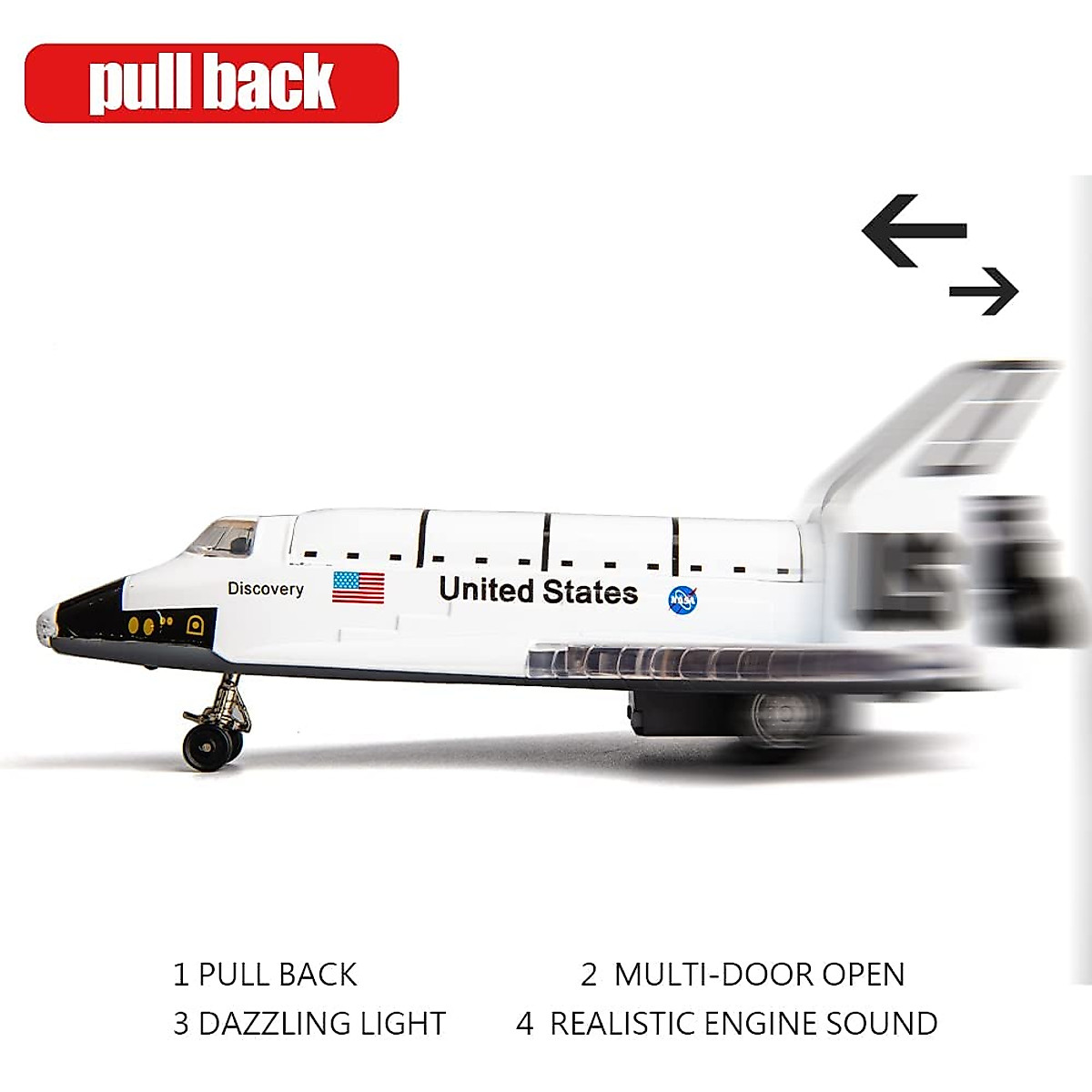 TGRCM-CZ 8'' Space Shuttle,US Discovery Airplane Toys, Alloy Pull Back Aircraft Model with Base LED Light and Sound, Display Plane for Boys Girls Adults Outdoor Games and Decoration, White