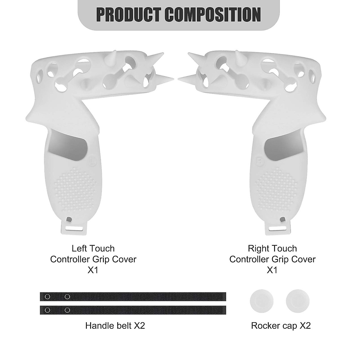 MASiKEN Controller Grips Cover with Face Cover for Meta Oculus Quest 2, Anti-Throw Grips Spike Cover with Adjustable Wrist Strap and Sweatproof Silicone Face Pad, Quest 2 Accessories Kit (White)