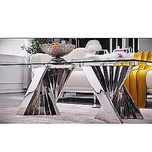 Anewsun Modern Coffee Table, Clear Glass Living Room Coffee Table with Silver Geometric Base