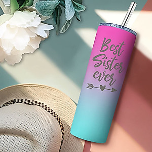 Sister Birthday Gifts Best Sister Ever Gifts From Sister Brother 20oz Skinny Tumbler Gift For Sister In Law Step Sister Bday Christmas Presents For Soul Sister Unbiological Sister Cup With Straw