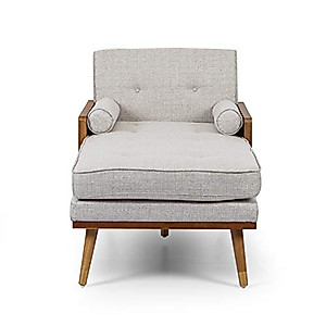 Christopher Knight Home Hanna Chaises Longues, Fabric, Beige, Dark Walnut 32D x 63.75W x 33.5H in