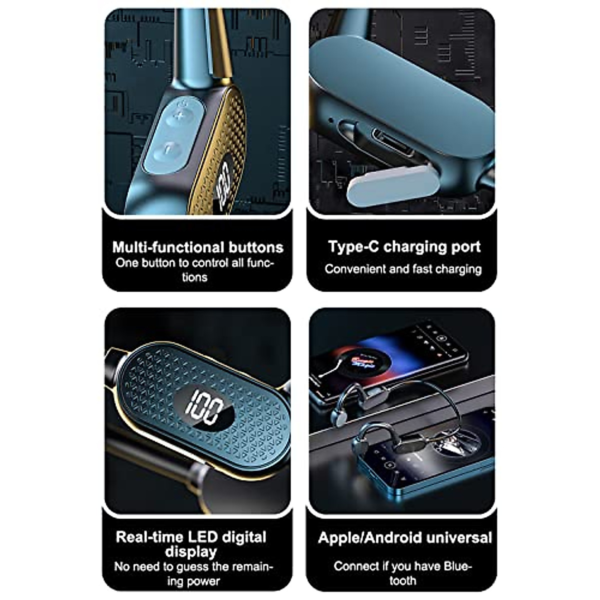 lecoo Bone Conduction Headphones,Open-Ear Bluetooth IPX5 Waterproof Sports Headsets,Gaming Bluetooth Earphone with Digital Power Display,Suitable for Swimming,Running (Black)