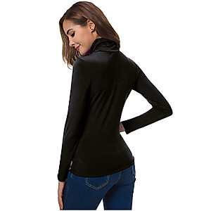 Black Turtleneck Womens Long Sleeve Fitted Tops Lightweight Slim Active Pullover Shirt Black Medium
