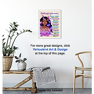 African Americans Wall Art & Decor - God Says You Are - Afro Black Art - Black women Poster - Pink Black Girl Magic - Inspiration Motivation spiritual Religious Christian Scripture - Teen Bedroom