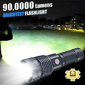 Alifa LED Flashlight Rechargeable High Lumens, 120000 Lumens Super Bright Tactical Flashlights, Xhp70.2 Zoomable Waterproof Flash Light 5 Modes for Camping, Home, Outdoor, Emergencies