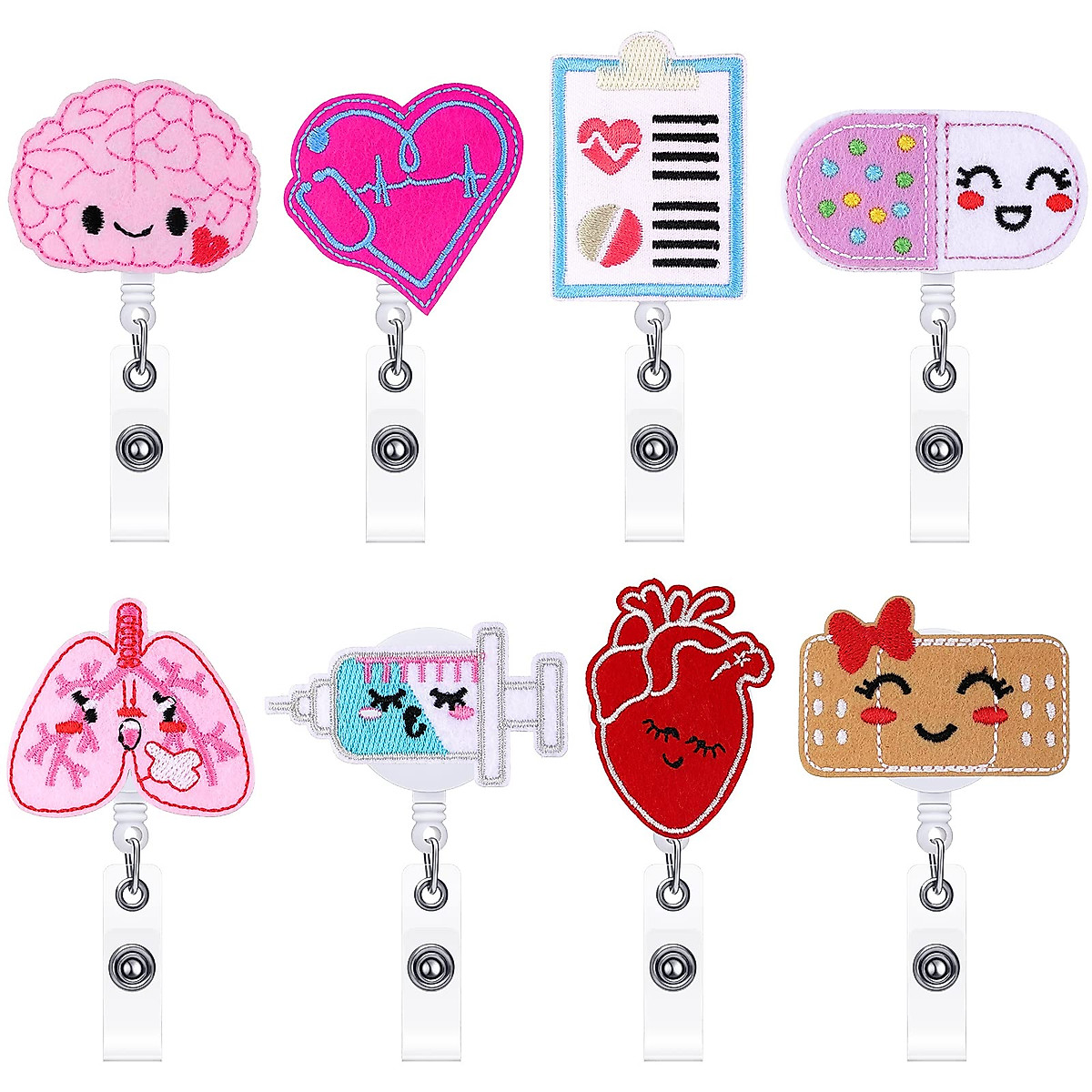 8 Pieces Nurse Badge Reels, Felt Retractable Badge Reels, Themed Badge Holders Gift for Christmas Thanksgiving School Nurses Students ID Badges Name Cards Lanyards Holidays (Lovely Style)