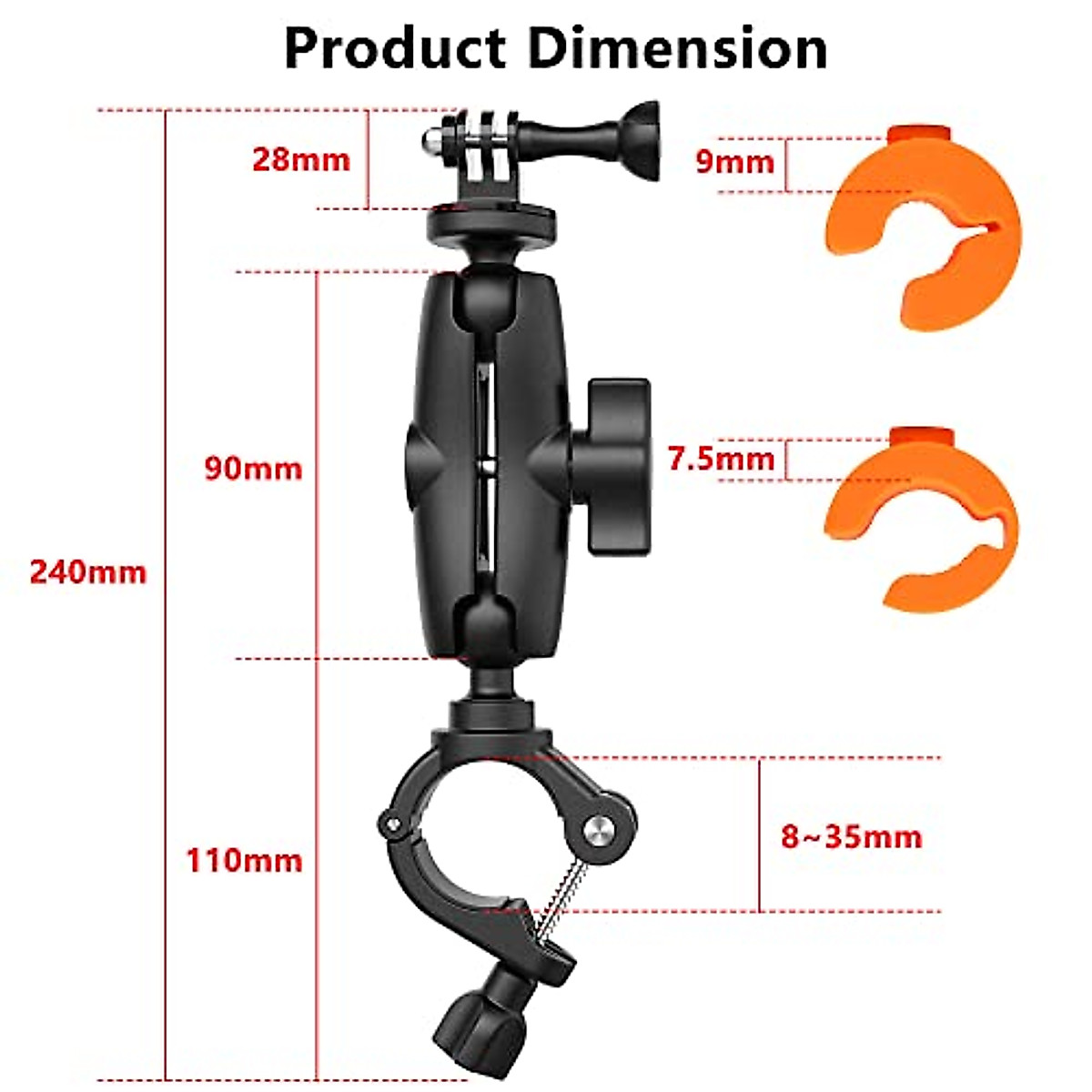 Motorcycle Bike Handlebar Mount for Gopro,Action Camera Clamp Holder with 360° Rotation, Electric Bicycle ATV Holder Handlebar with 1/4 Screw for GoPro Hero 11/10/9/8/7/6/5/4,Insta 360,OSMO